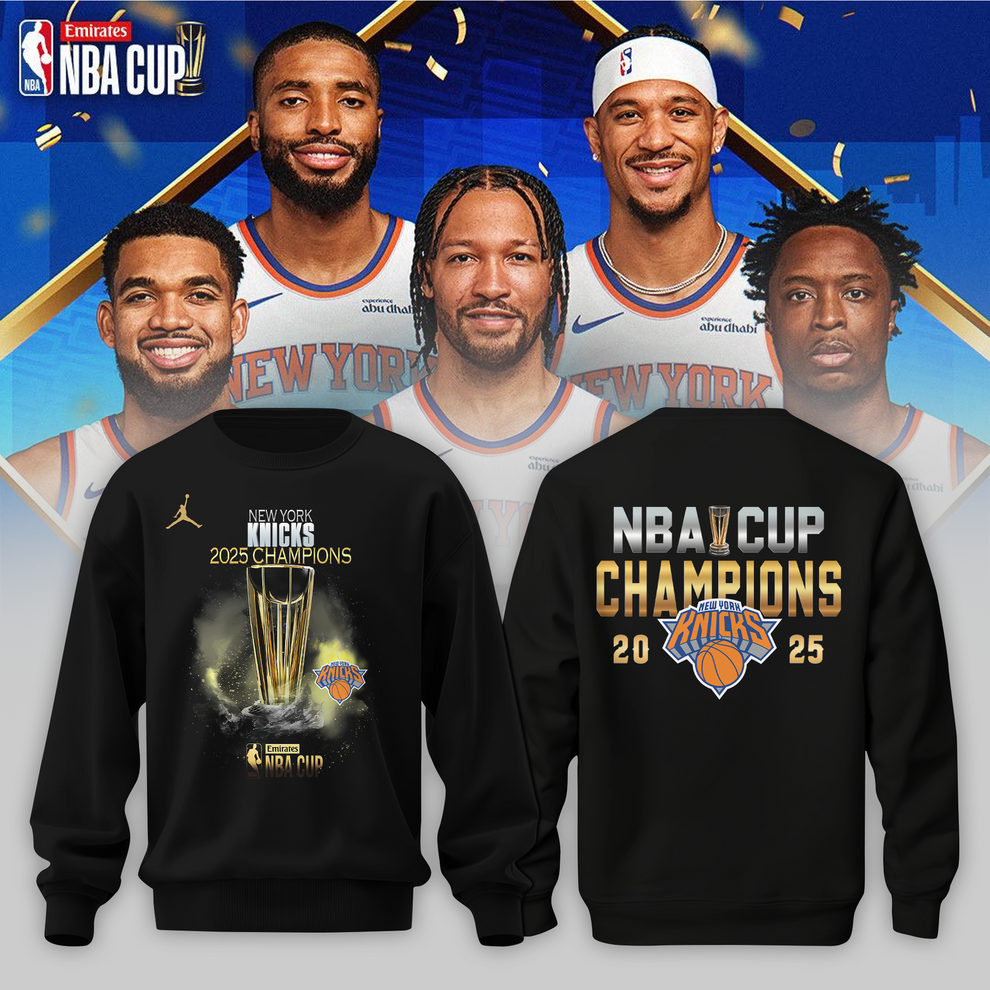 New York Knicks 2025 Emirates Cup Champions Sweatshirt - Black 2-Side ...