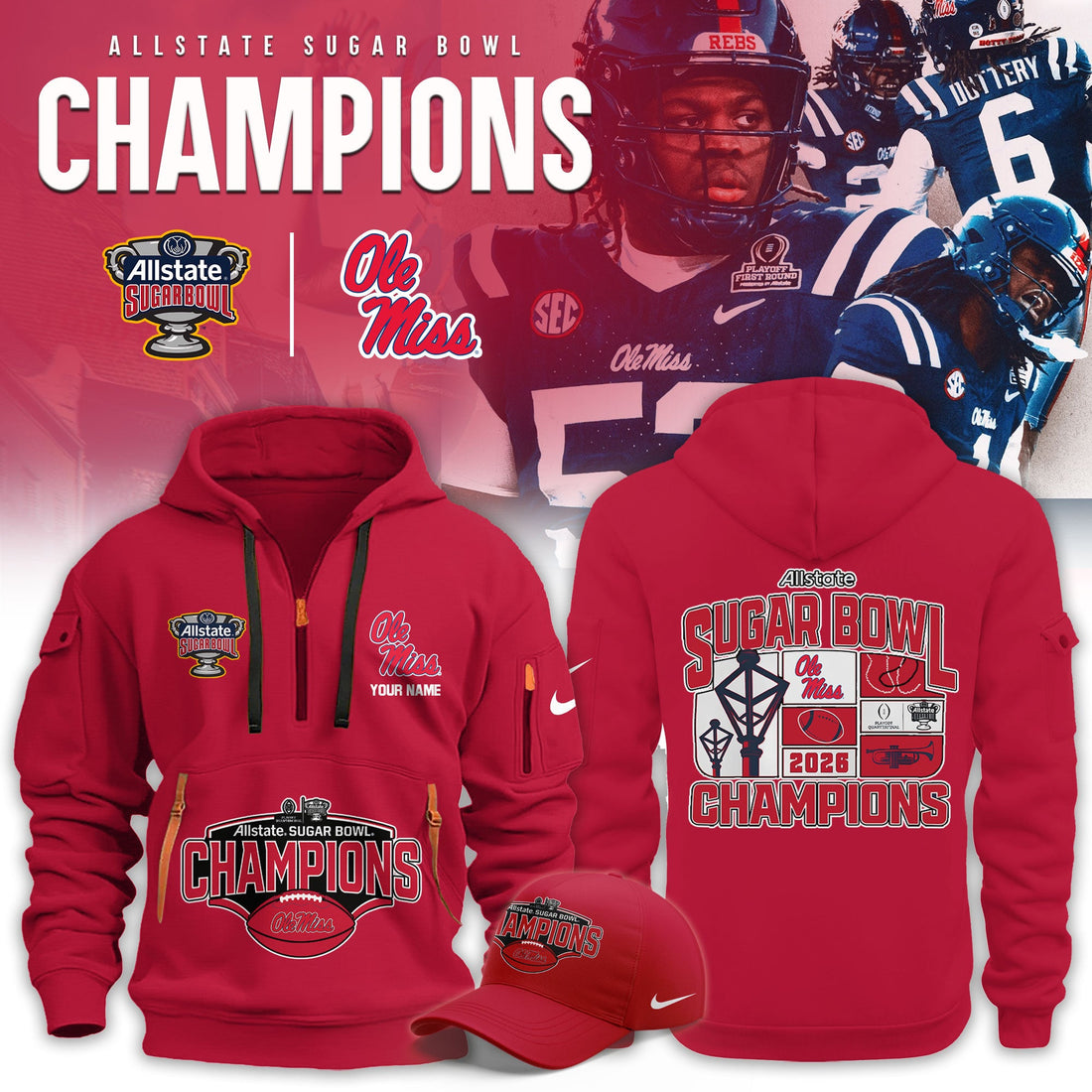 Ole Miss Rebel 2026 AllState Sugar Bowl Champions Limited New Hoodie v2 ...