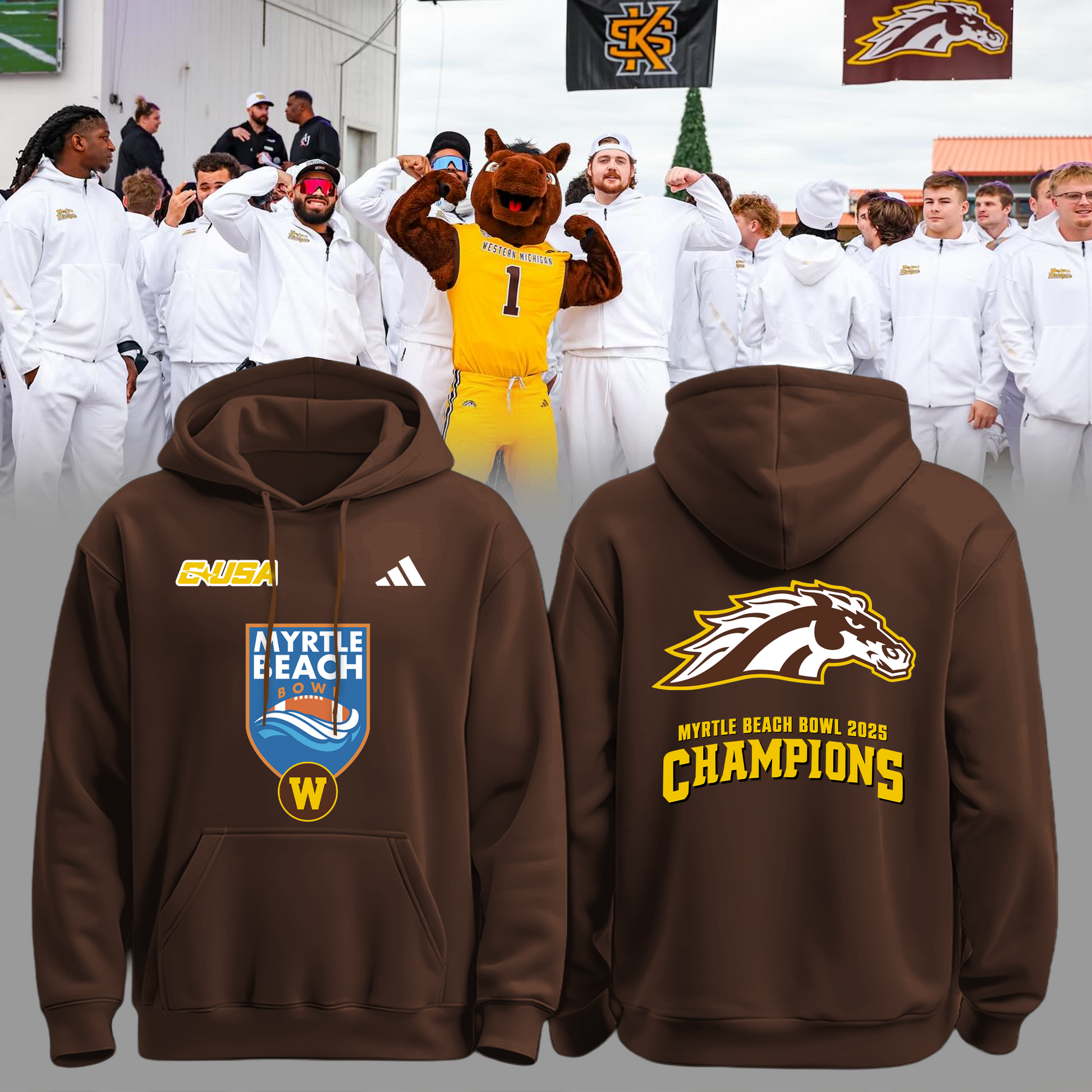 🏆MYRTLE BEACH BOWL CHAMPS! - Western Michigan Football Hoodie Champion ...